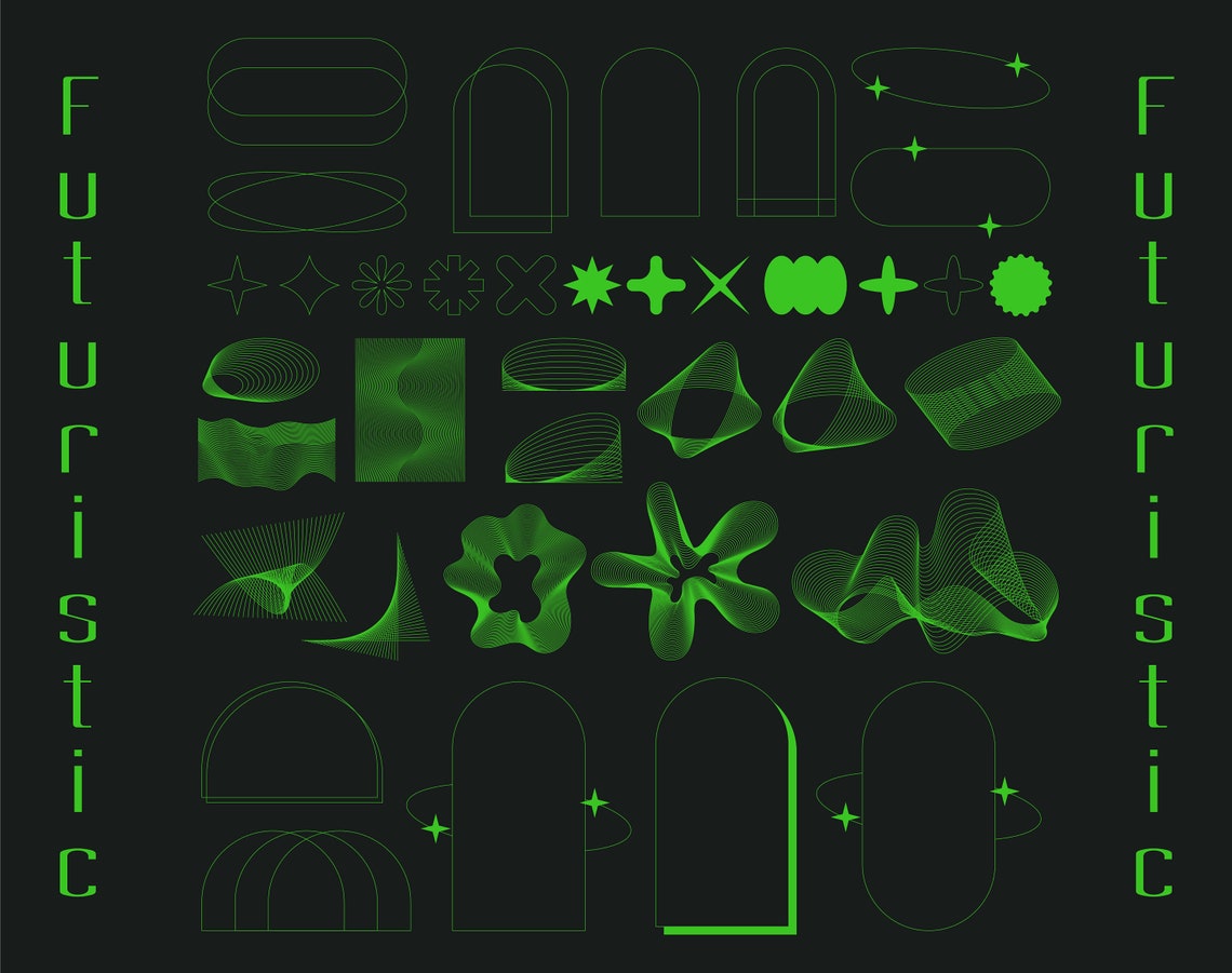 100 Abstract Geometric Shapes SVG, Futuristic Line Art Clip Art ...