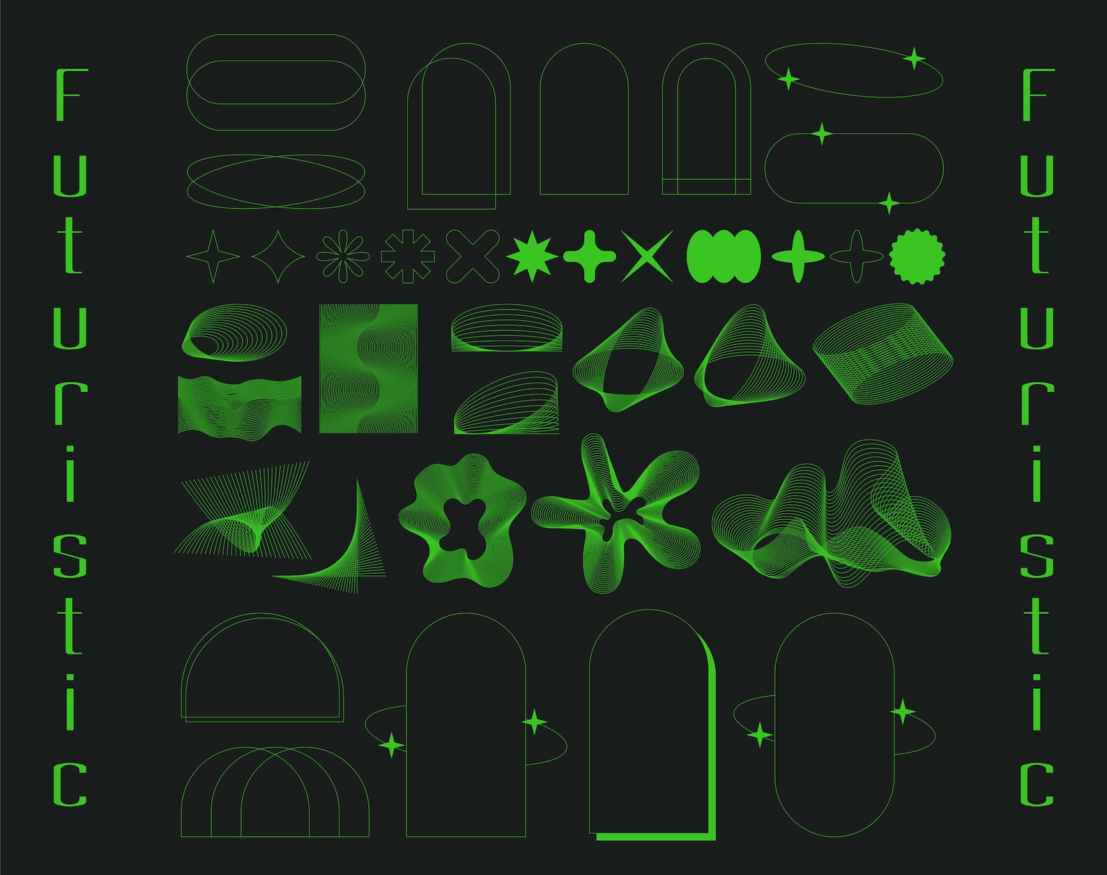 100 Abstract Geometric Shapes SVG, Futuristic Line Art Clip Art ...