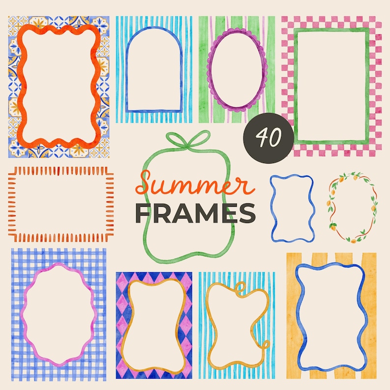 Watercolor Summer Frames With Bow & Ribbon Clipart | Whimsical Wavy ...
