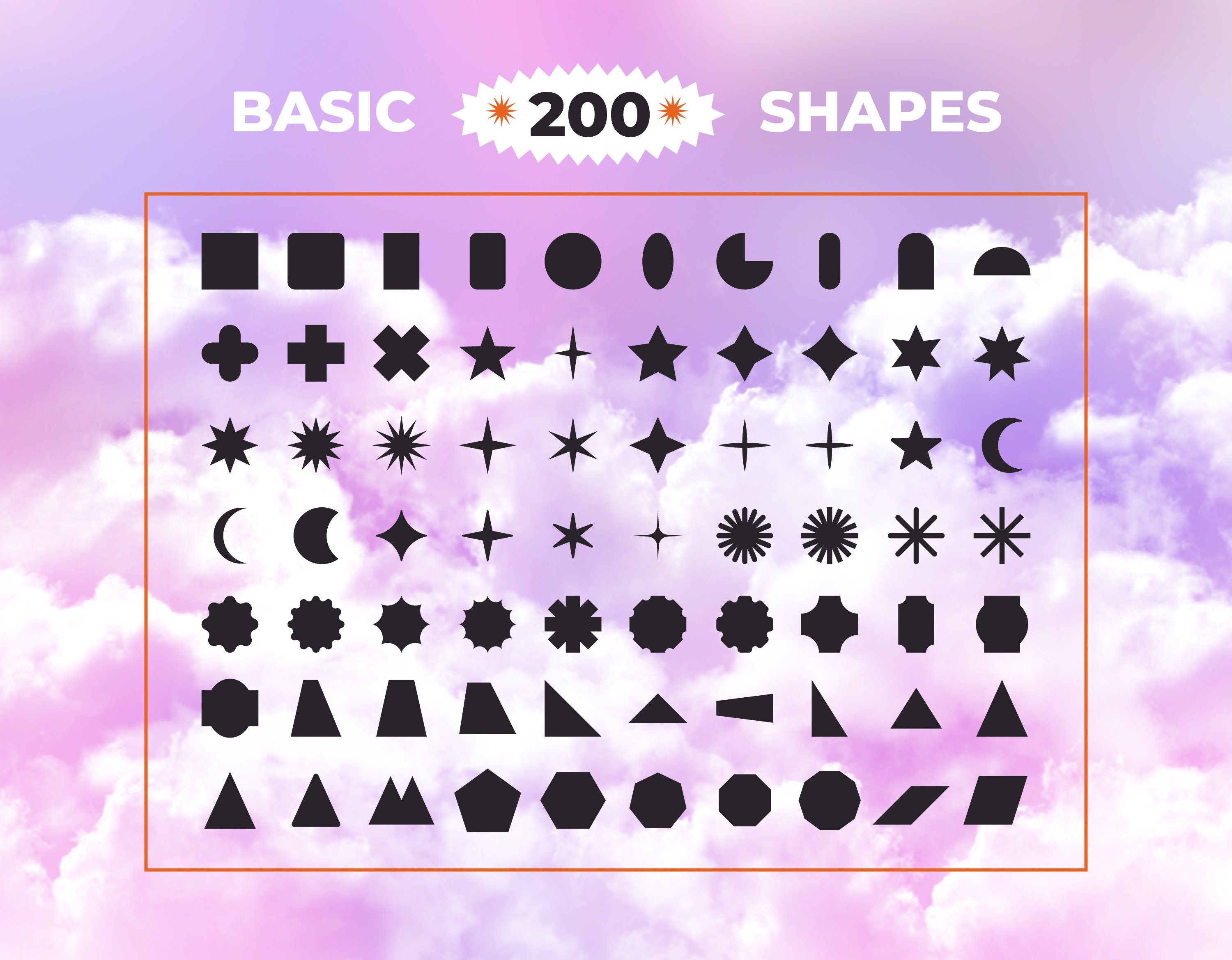 200 Basic Geometry Shapes Svg, Simple Bundle Cricut Elements Png, Set ...