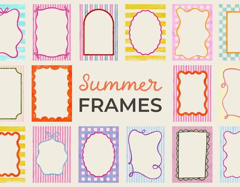 Watercolor Summer Frames With Bow & Ribbon Clipart | Whimsical Wavy ...