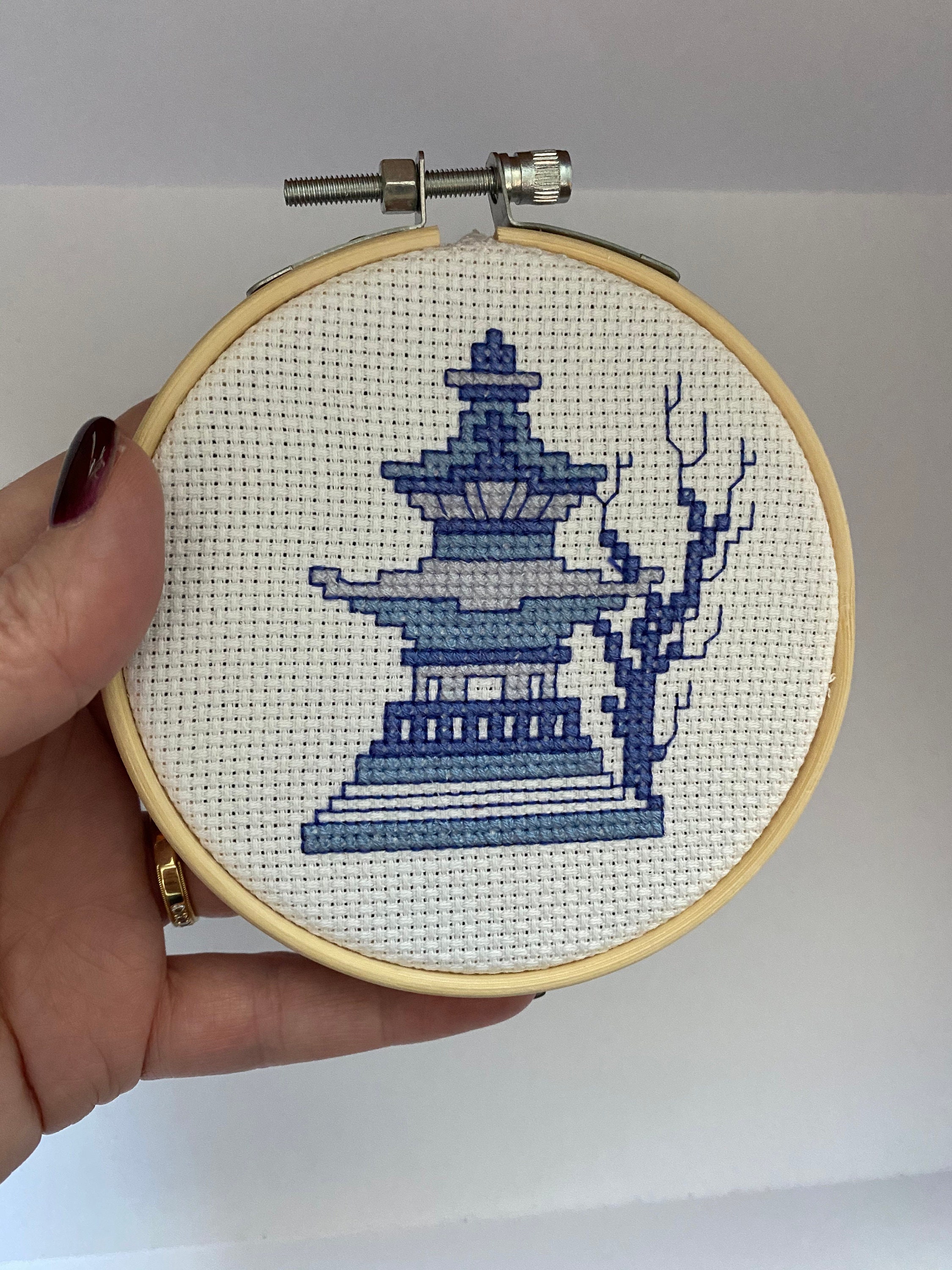 Chinese Temple Crossstitch Oriental Blue Decor - Etsy