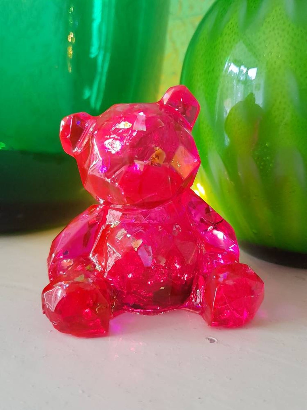 Pretty Pink Teddy Bear / Hand Cast Resin With Alcohol Inks and Glitter ...