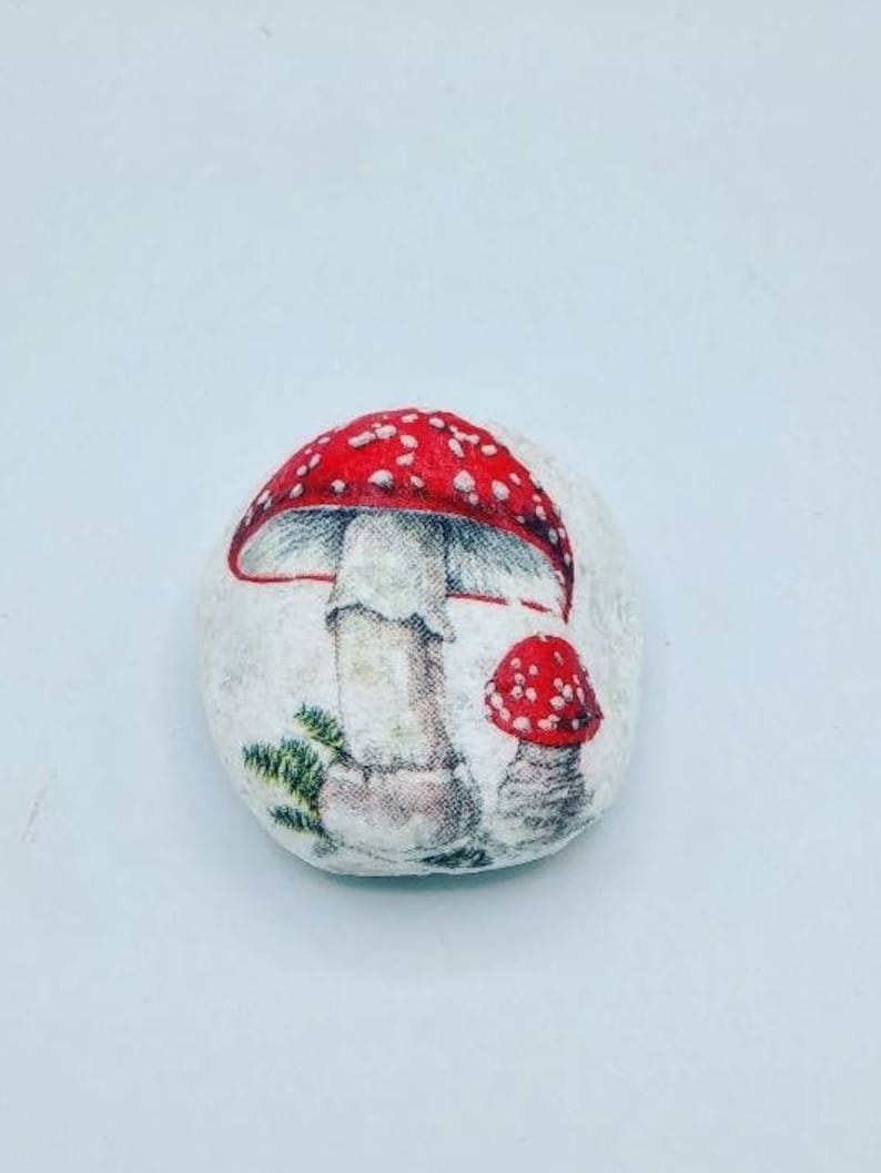 Toadstool Decorative Stone / Decoupage With Paper Napkins Onto - Etsy