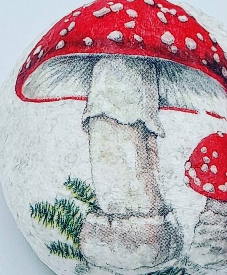 Toadstool Decorative Stone / Decoupage With Paper Napkins Onto - Etsy