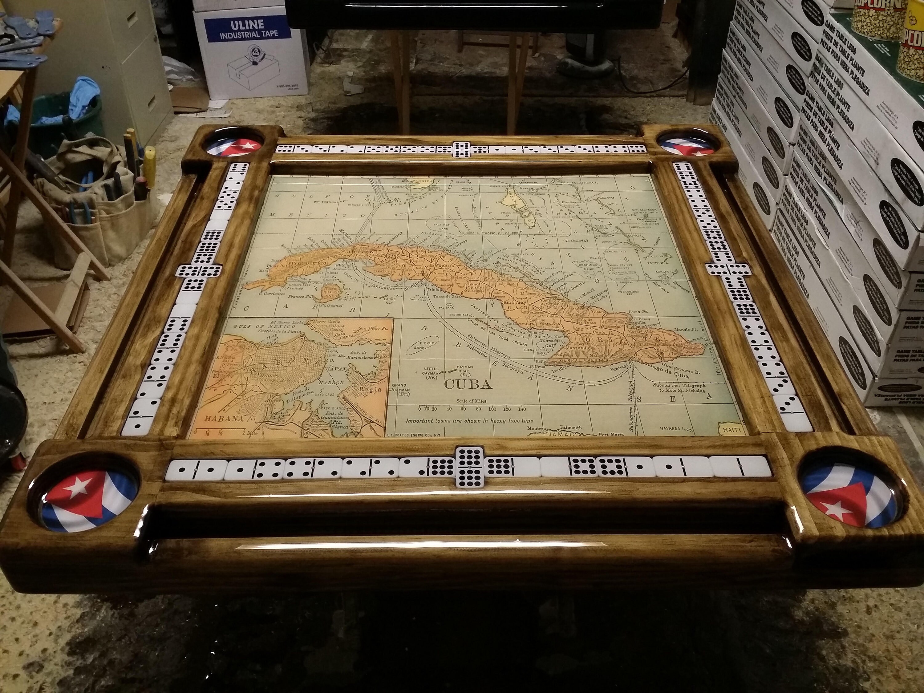 Cuban Map With Cuban Flag Cupholders Domino Table by Domino - Etsy