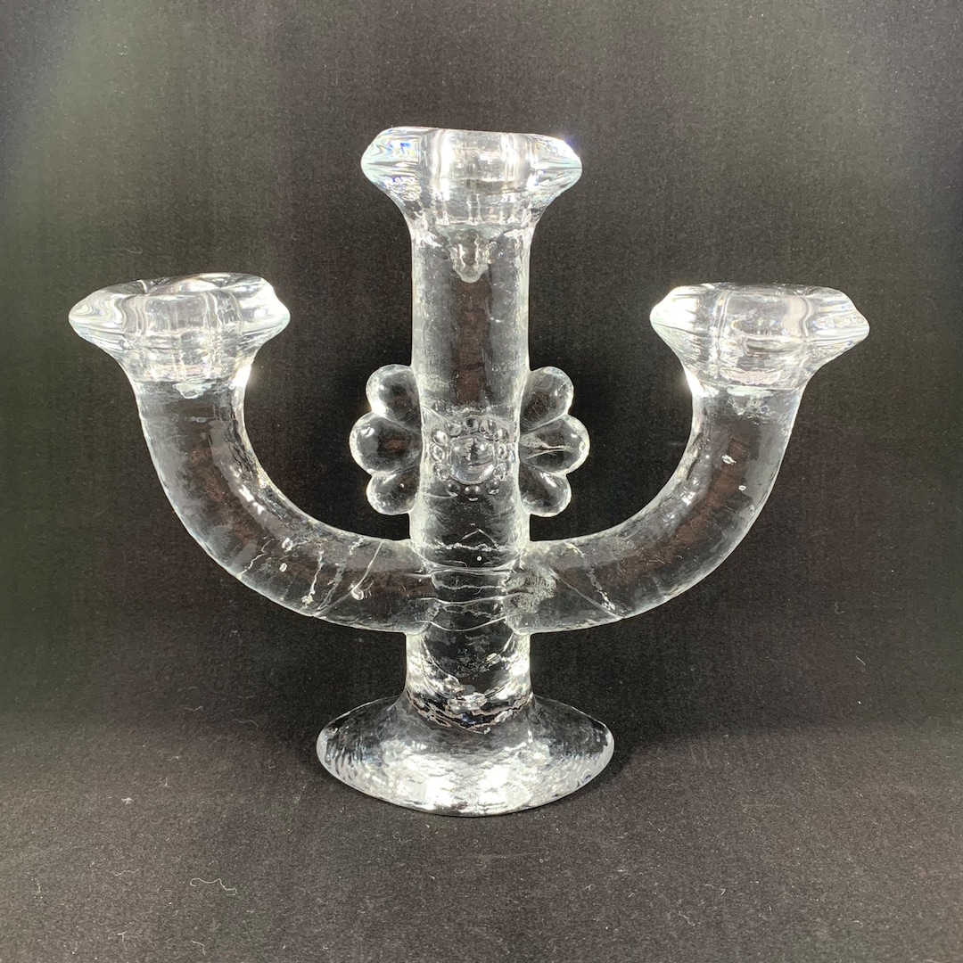 Staffan Gellerstedt Pukeberg Sweden Tripple Candelabra Ice Glass Candle ...