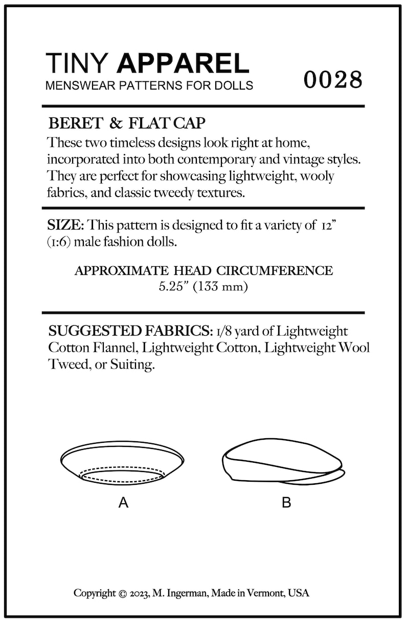 PDF Pattern | Beret & Flat Cap Sewing Pattern for 12