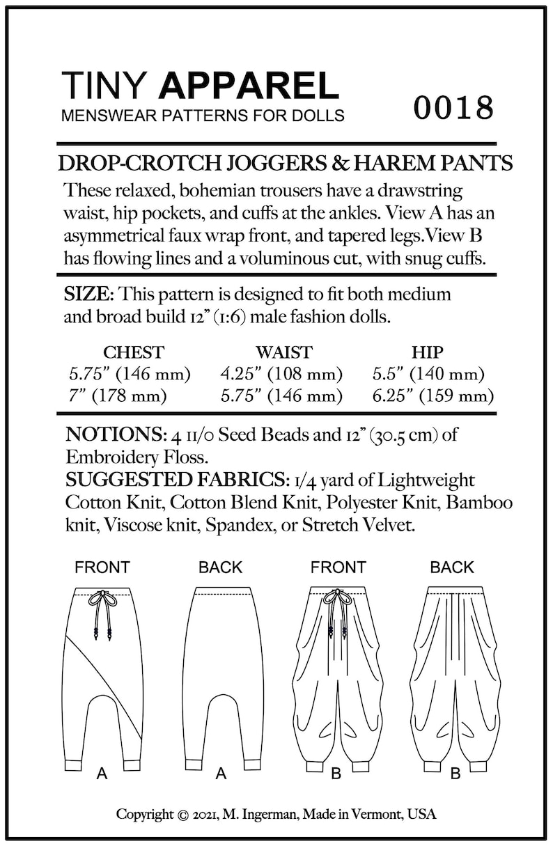 PDF Pattern Drop-crotch Jogger & Harem Pants Sewing Pattern - Etsy