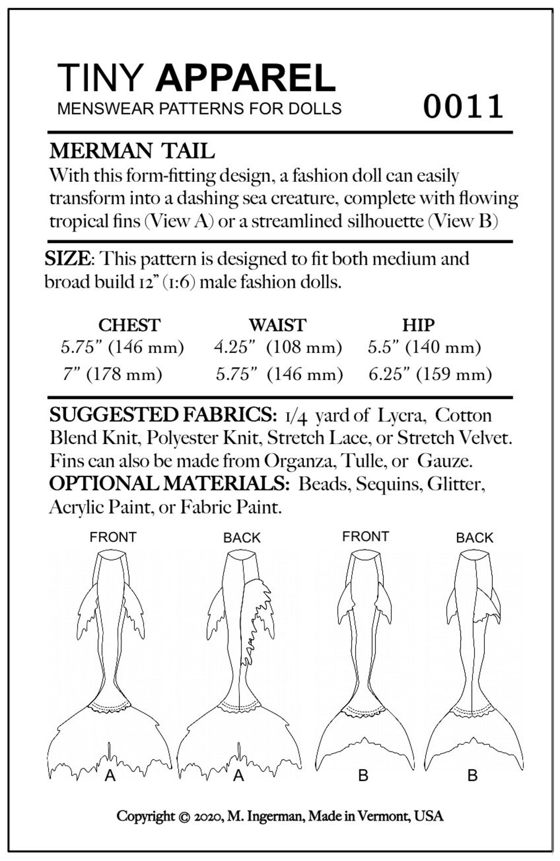 PDF Pattern | Merman Tail Sewing Pattern for 12" Fashion Dolls | Tiny ...