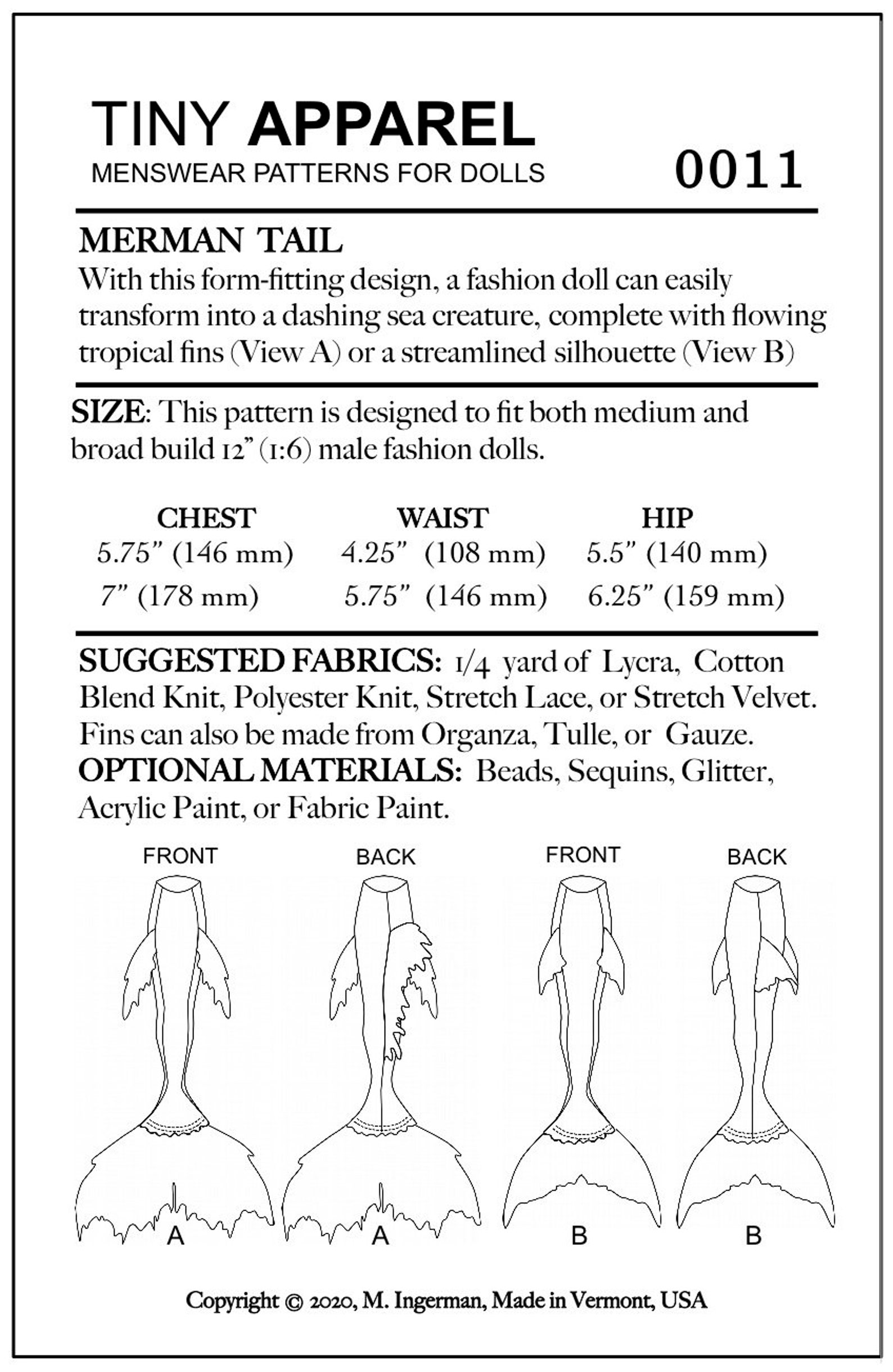 PDF Pattern Merman Tail Sewing Pattern for 12 Fashion - Etsy
