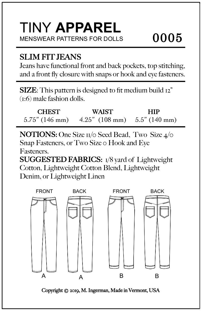 PDF Pattern Slim Fit Jeans Pattern for 12 Fashion - Etsy