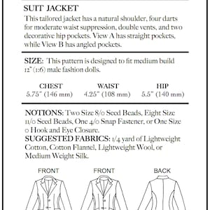 PDF Pattern | Suit Jacket Sewing Pattern for 12" Fashion Dolls | Tiny ...