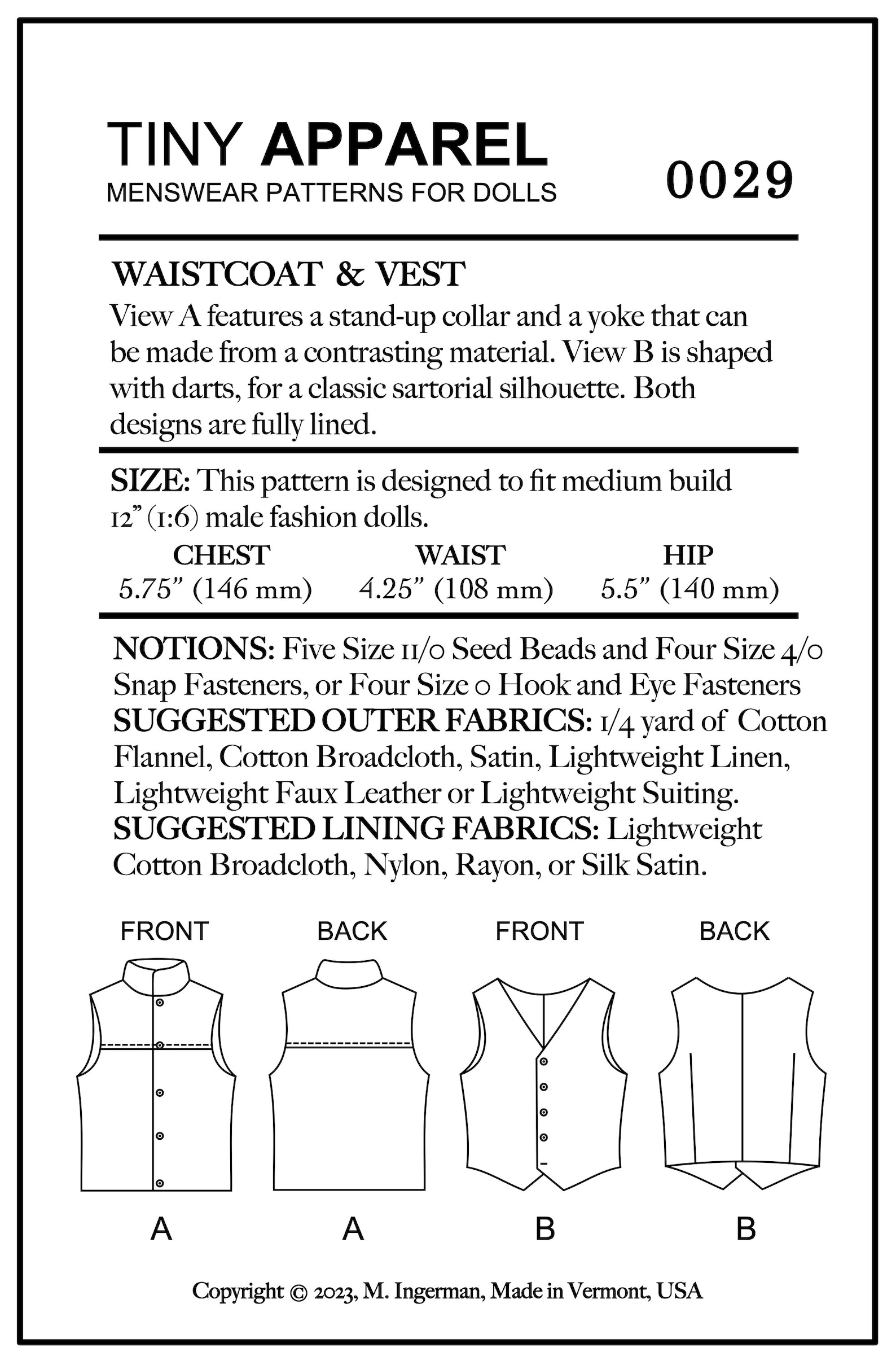 PDF Pattern | Waistcoat and Vest Sewing Pattern for 12