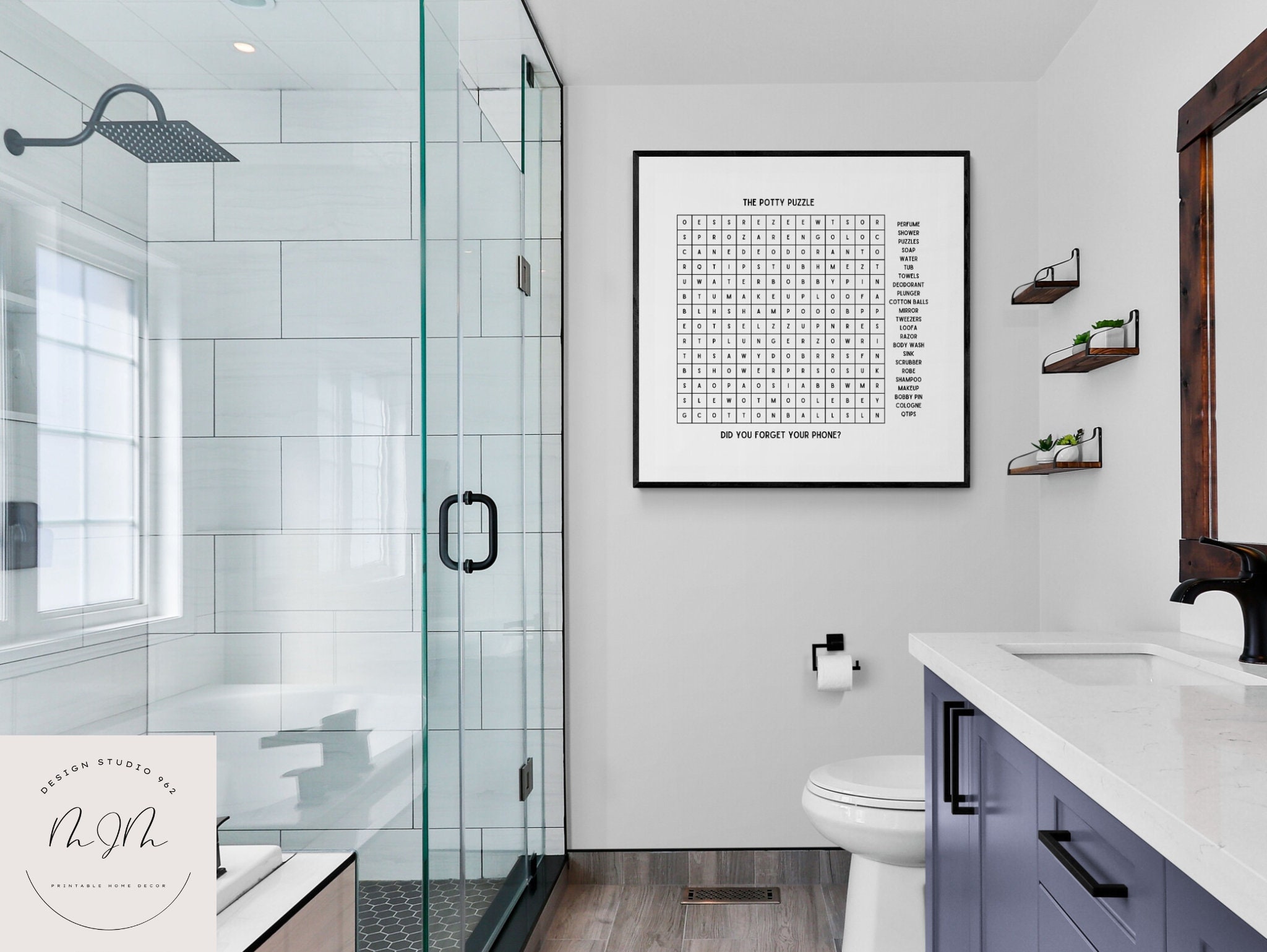 Bathroom Prints the Potty Puzzle Print Guest Bathroom Decor Word Search ...