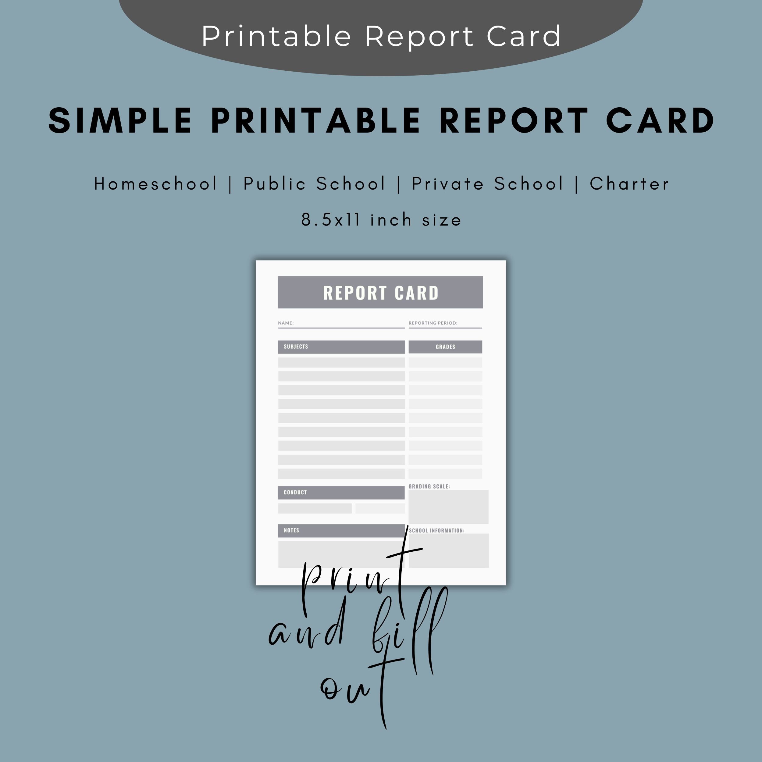 Printable Homeschool Report Card Homeschool Grade Card Template ...