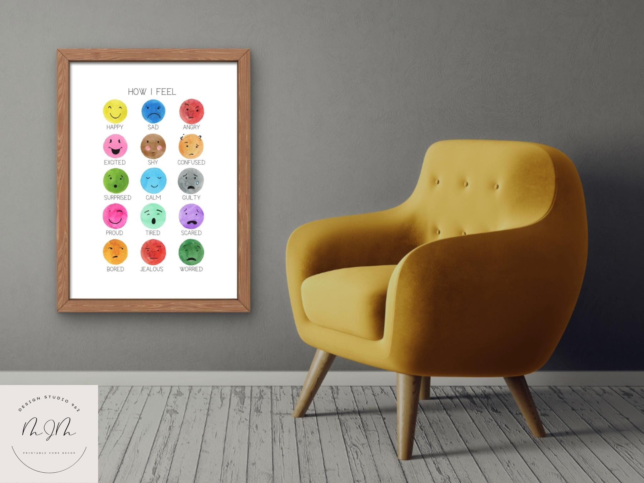 Colorful Feelings Chart, Emotions Print, Printable Wall Art, Montessori ...