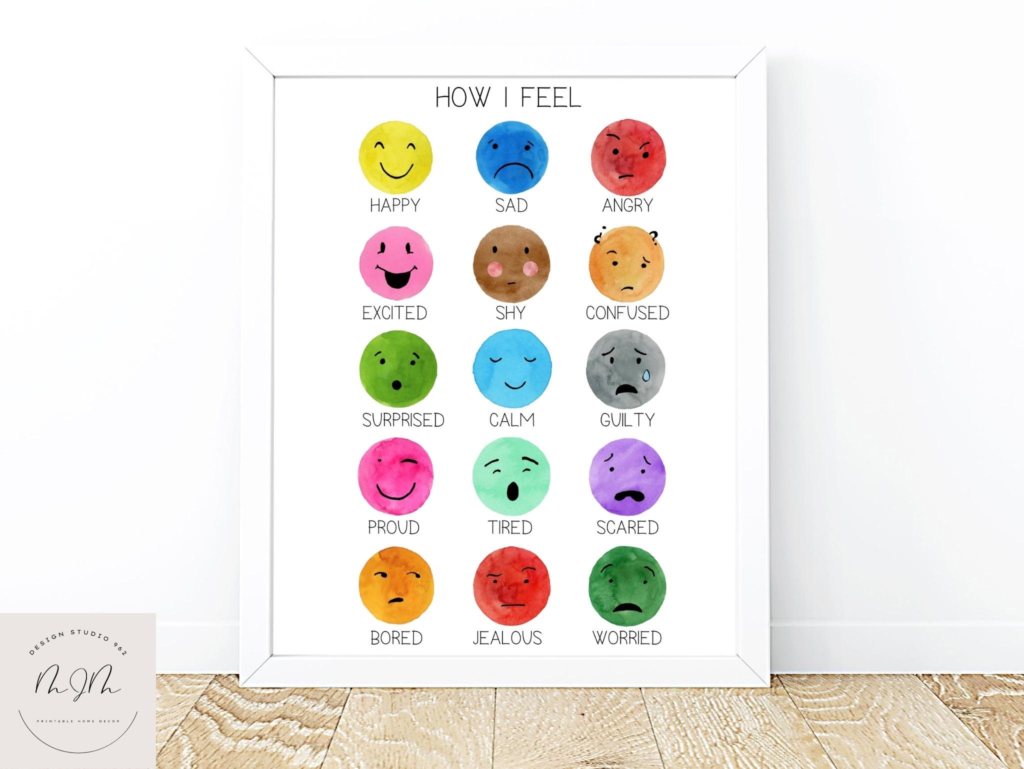 Colorful Feelings Chart, Emotions Print, Printable Wall Art, Montessori ...