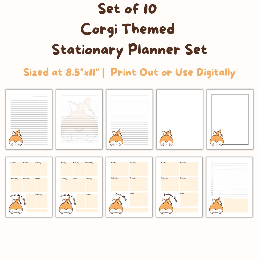 Set of 10 Corgi Note-taking Templates, Printable Paper, Note Taking ...
