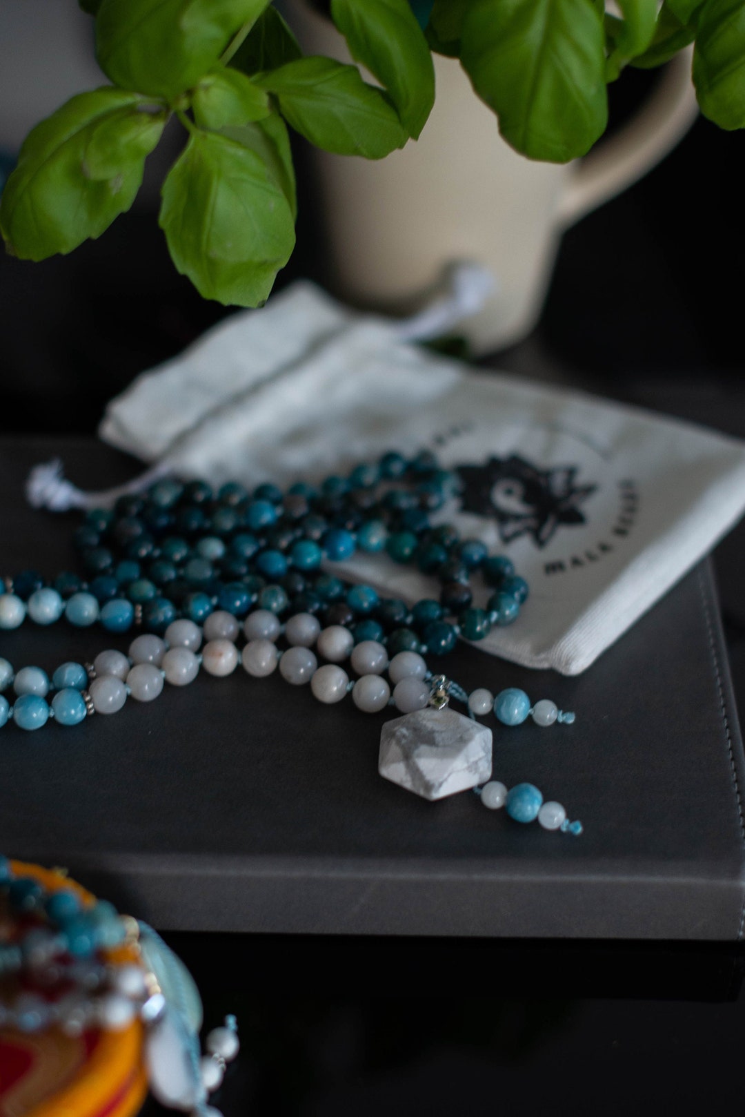 Blue Mala, Throat and Third Eye Chakra Stones, 108 Mala Necklace, Japa ...