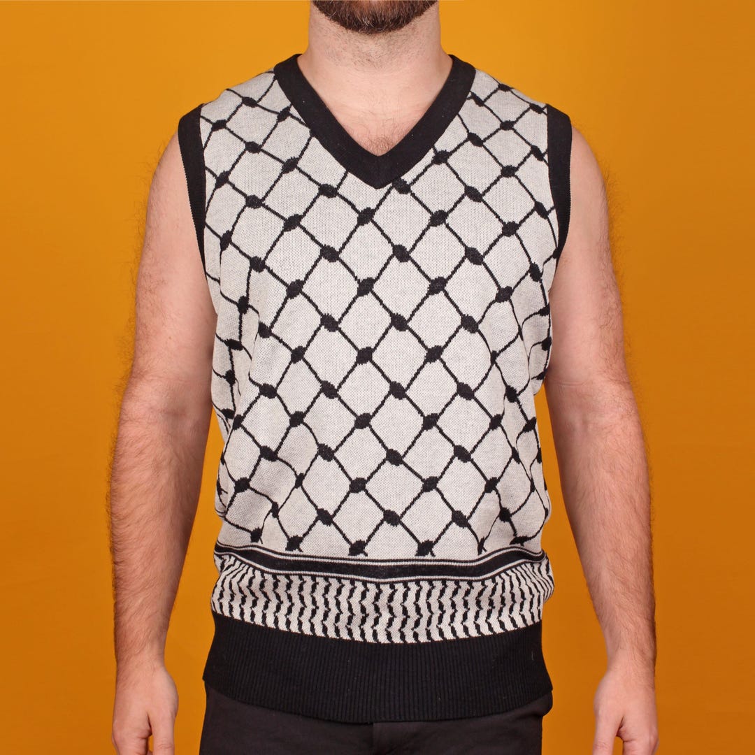 Keffiyeh Knit Sweater Vest, Black and White Palestinian Kufiya Knitted ...