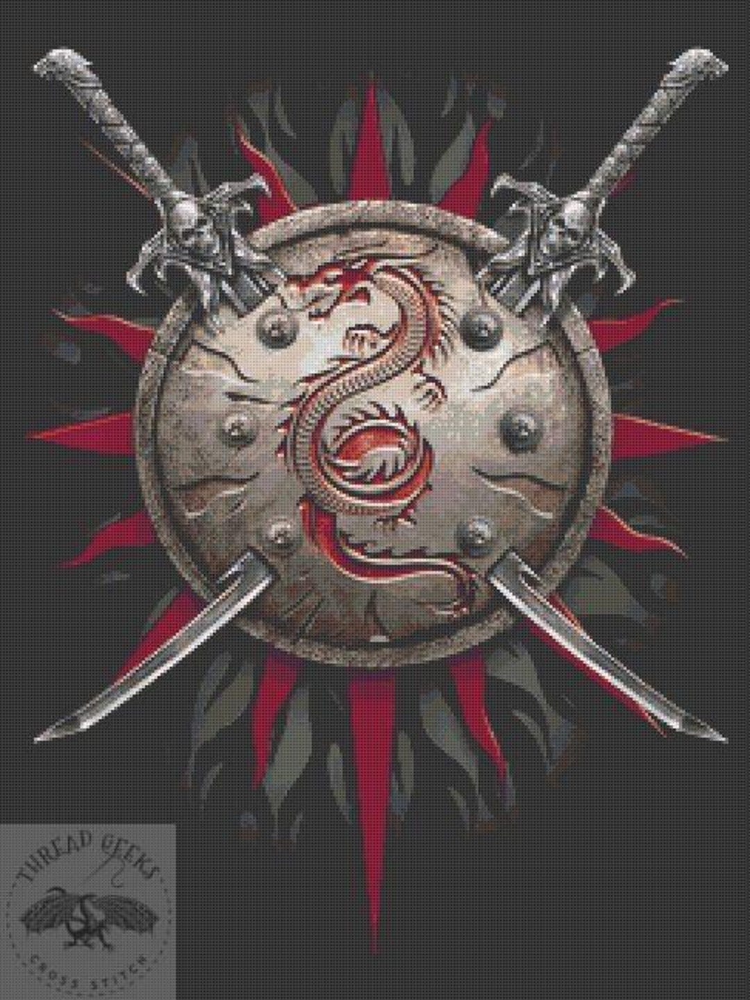 Oriental Dragon Counted Cross Stitch Kit - Sword - Fantasy - DMC Seller ...