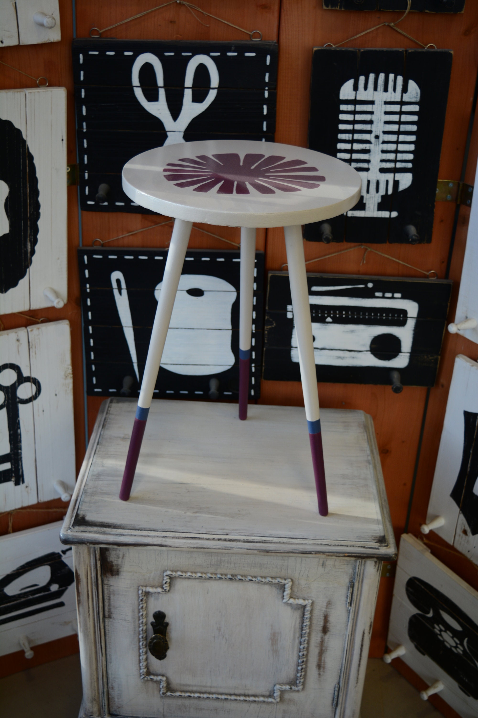Mid Century Modern Unique Small Coffee Table, Hand Painted Vintage ...