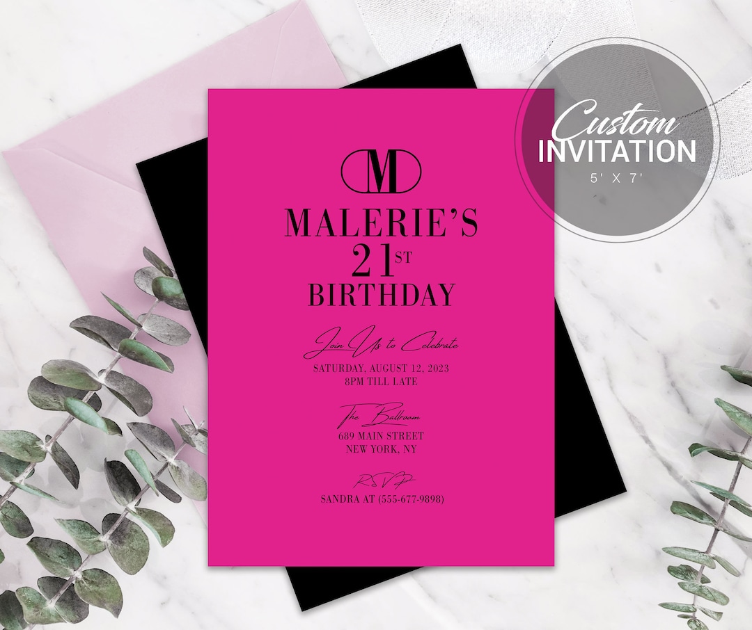 Luxury Fashion Brand Invitation Pink Designer Birthday Invite Hot Pink ...