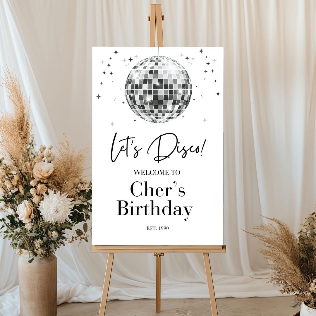 Let's Disco Birthday Party Welcome Sign Disco Ball Dance Party Poster ...