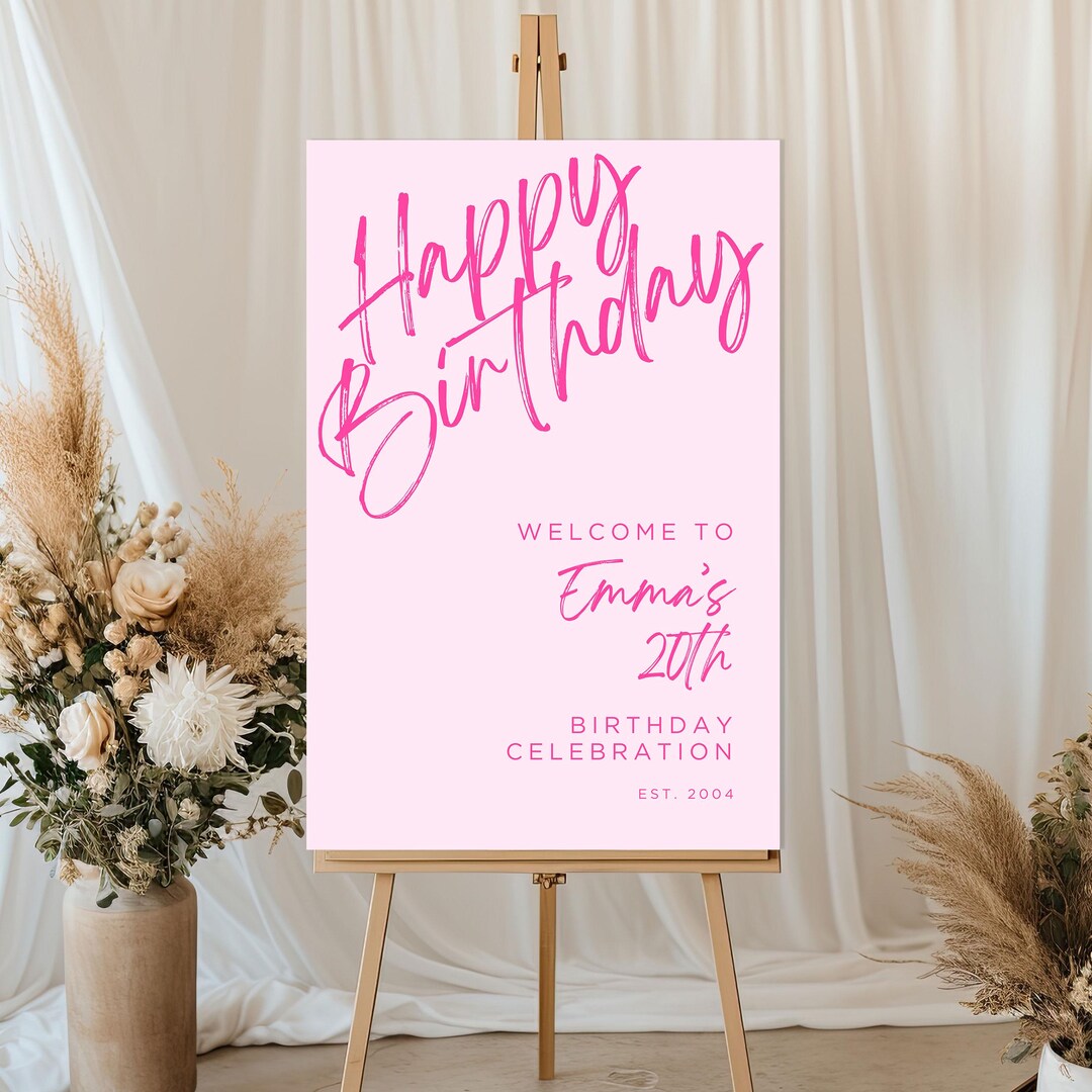 Pink Vibes Birthday Welcome Sign Editable Happy Birthday Sign Template ...