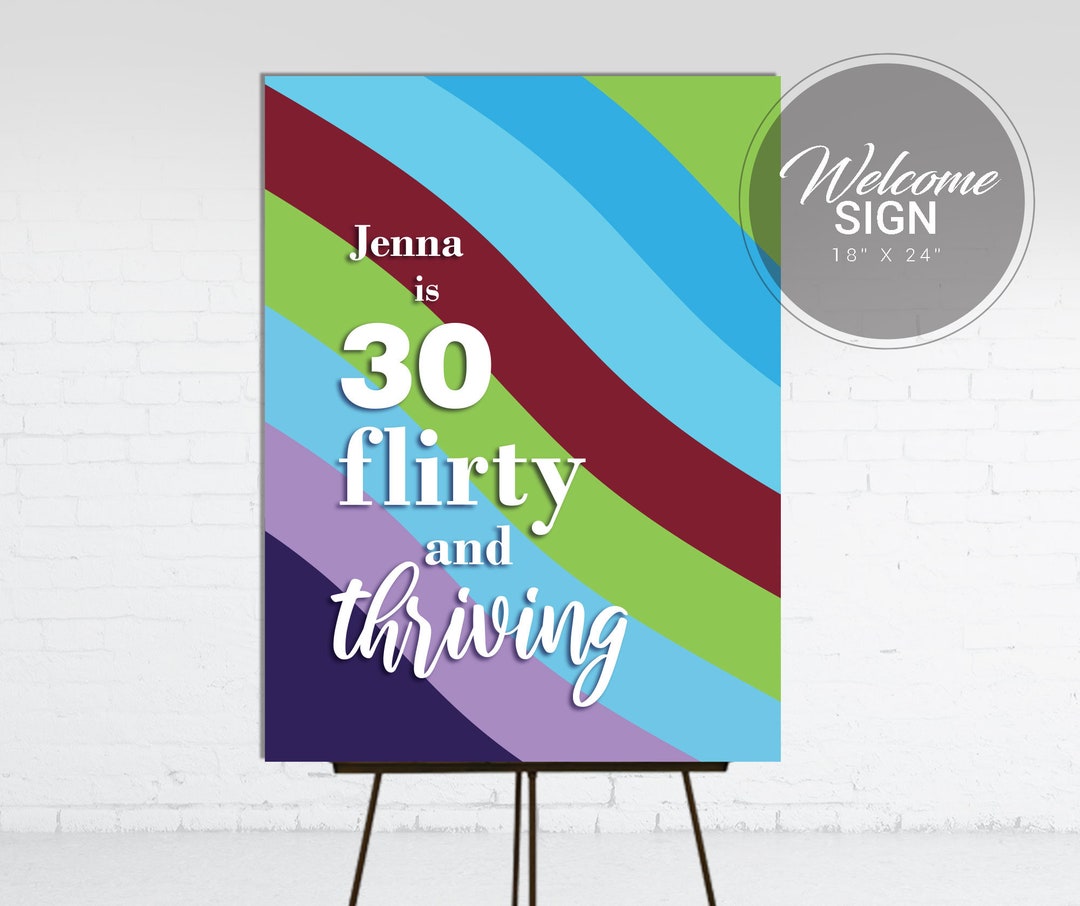 30, Flirty and Thriving Welcome Sign | 30 Flirty and Thriving Birthday ...