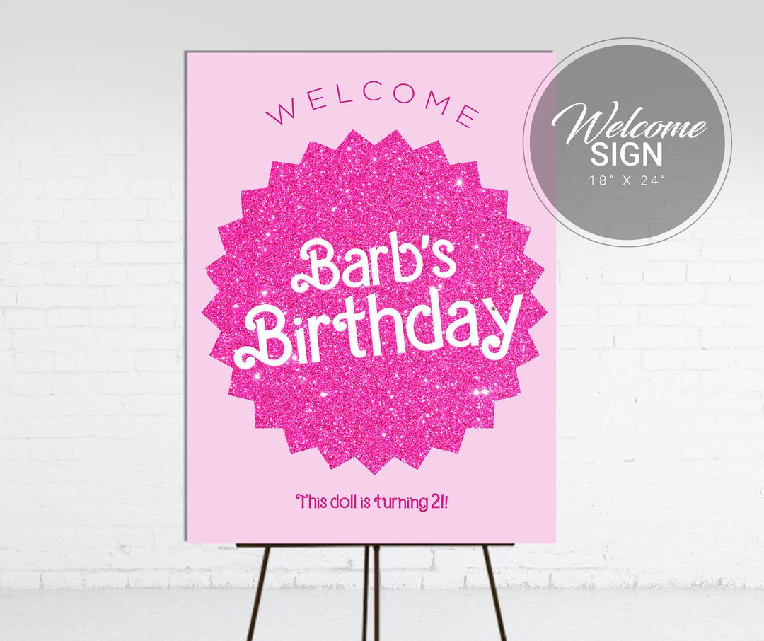 Barb Pink Doll Birthday Welcome Sign Barb Birthday Party Decorations - Etsy