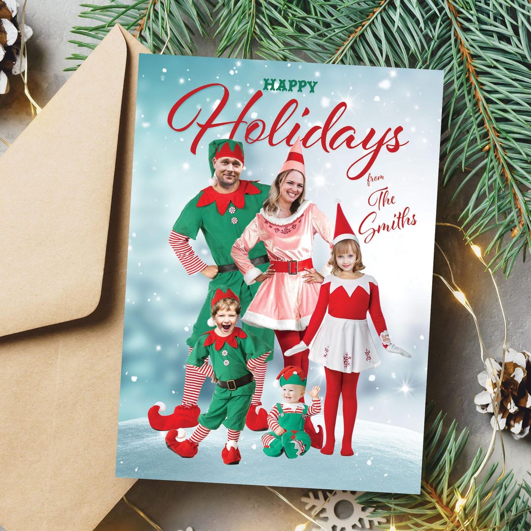 Personalized Family Christmas Card Elf Family Holiday Greeting Card ...