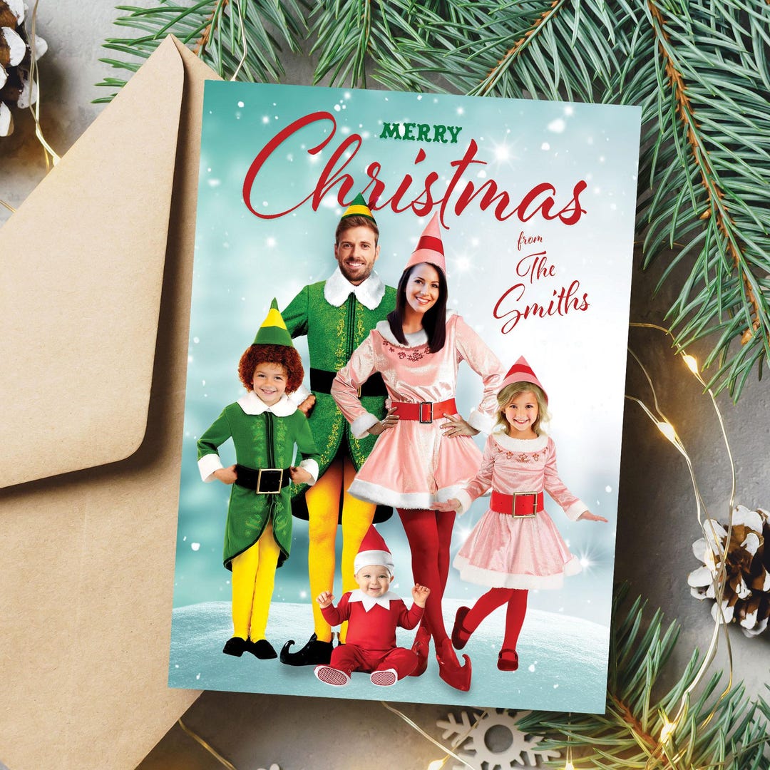 Elf Family Christmas Photo Card Family Holiday Photo Greeting Card ...