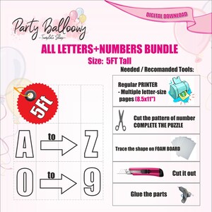 5ft All Letters + Numbers Bundle/mosaic From Balloons Templates/pdf ...