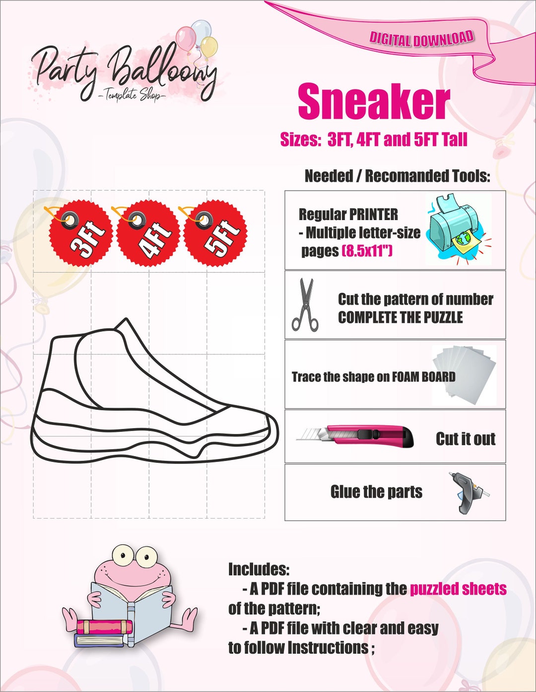 Mosaic Sneaker Balloon Template/3ft, 4ft and 5ft Sneaker Mosaic From ...
