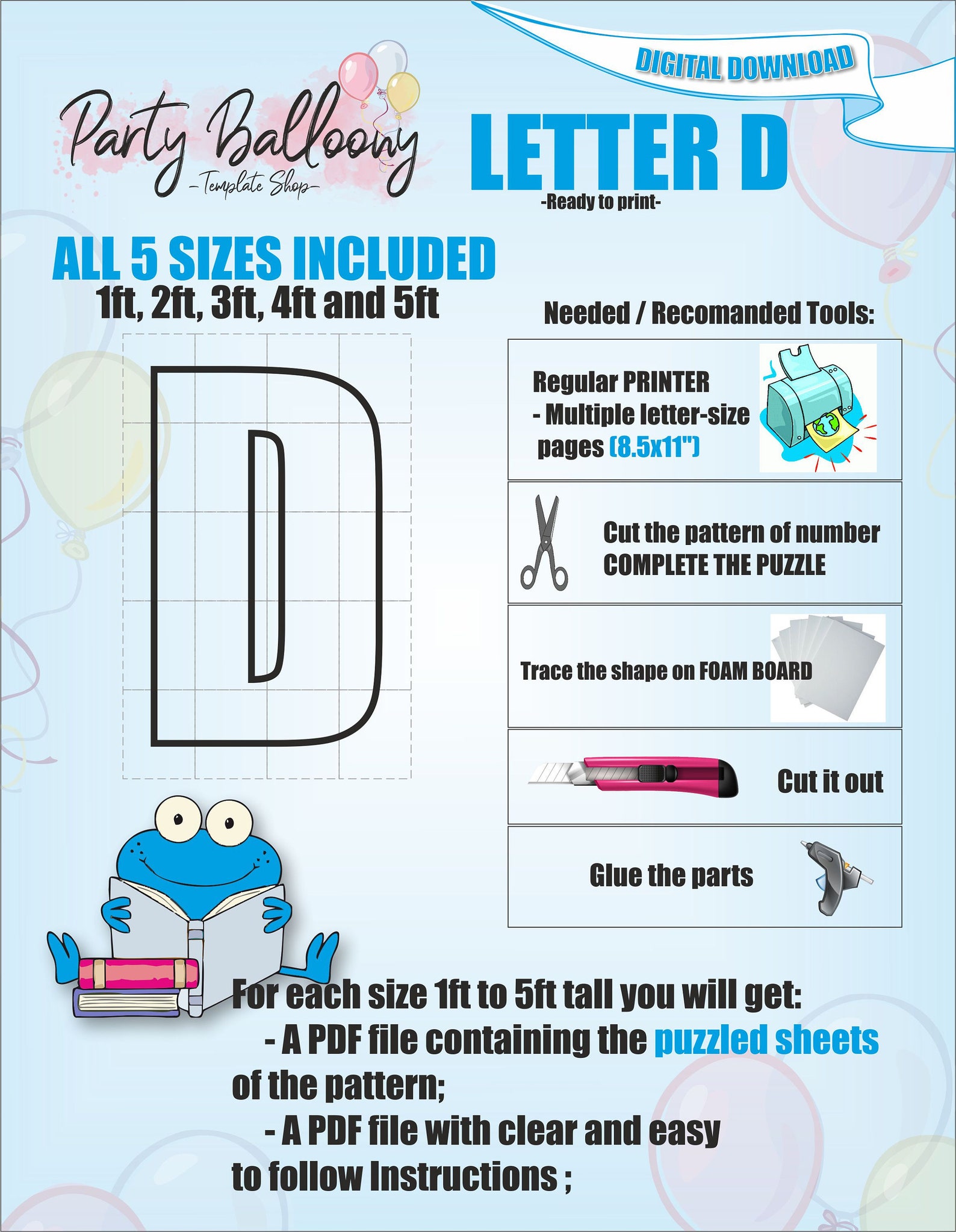 Letter D - All Sizes (from 1ft to 5ft)/mosaic Letters From Balloons/pdf ...