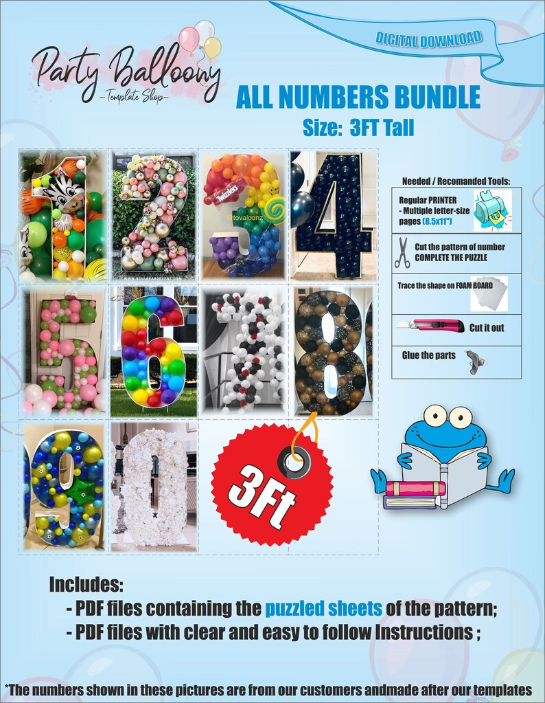 3ft All Numbers/mosaic From Balloons Templates/pdf Files + Step by Step ...