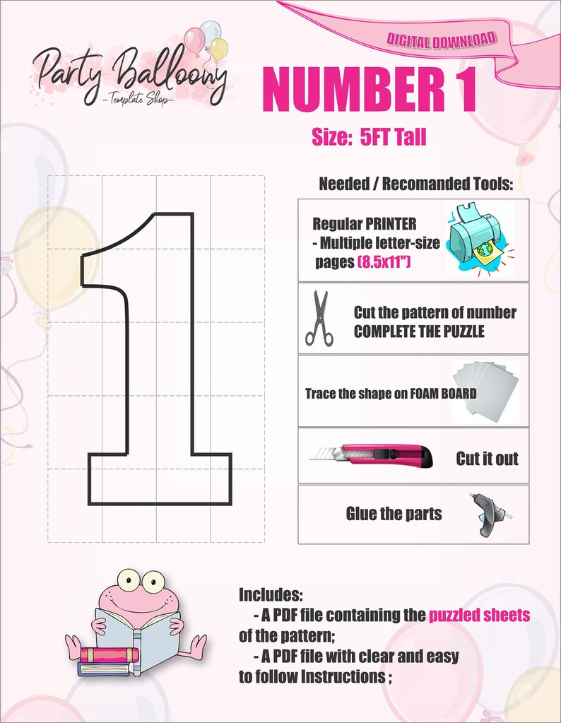 Number 2 Balloon Mosaic Template Free