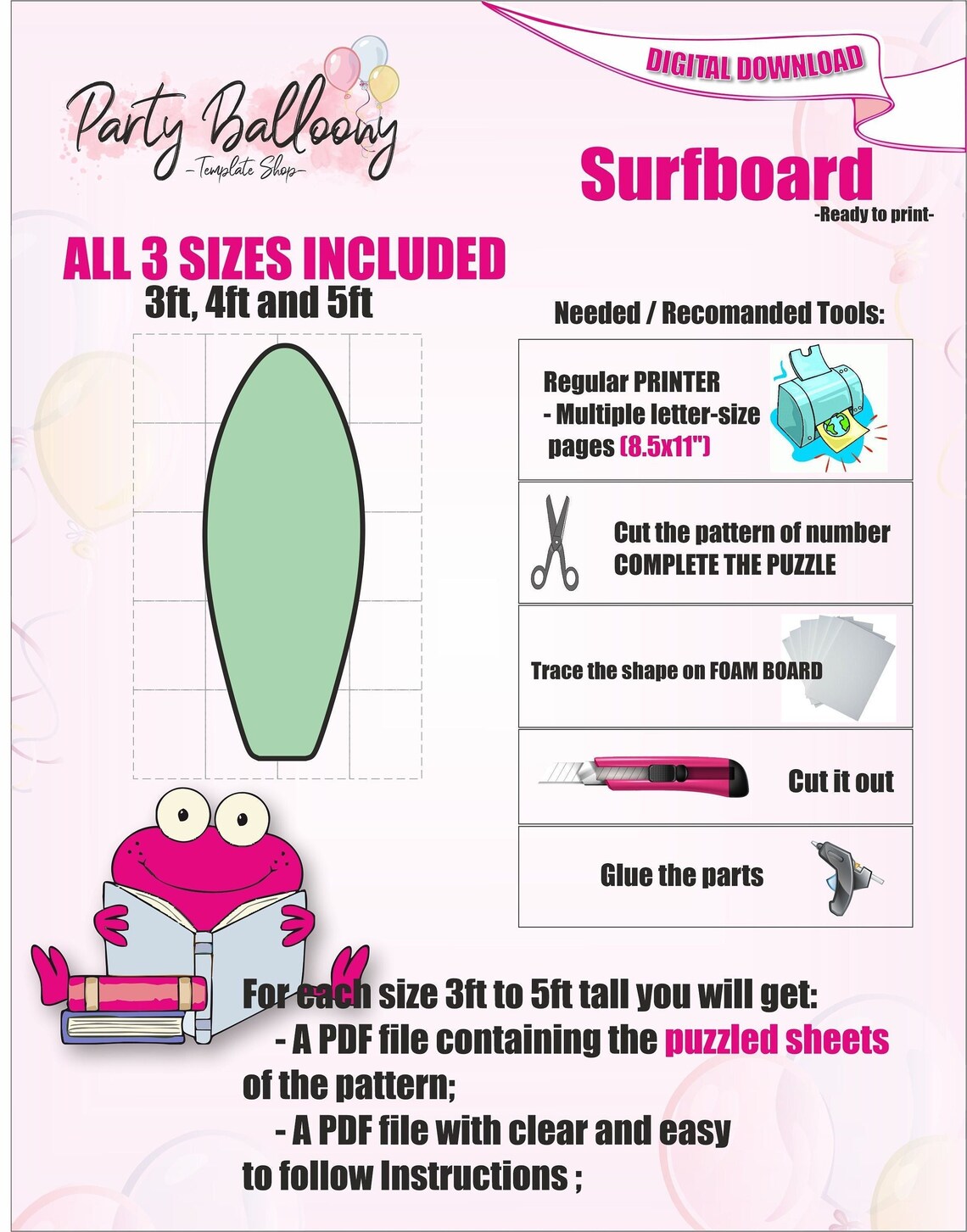 Mosaic Surfboard From Balloons Template/3ft4ft and 5ft Tall | Etsy