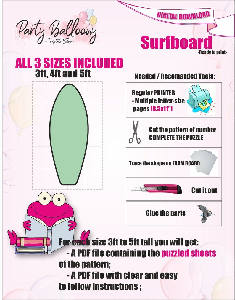 Mosaic Surfboard From Balloons Template/3ft4ft and 5ft Tall | Etsy