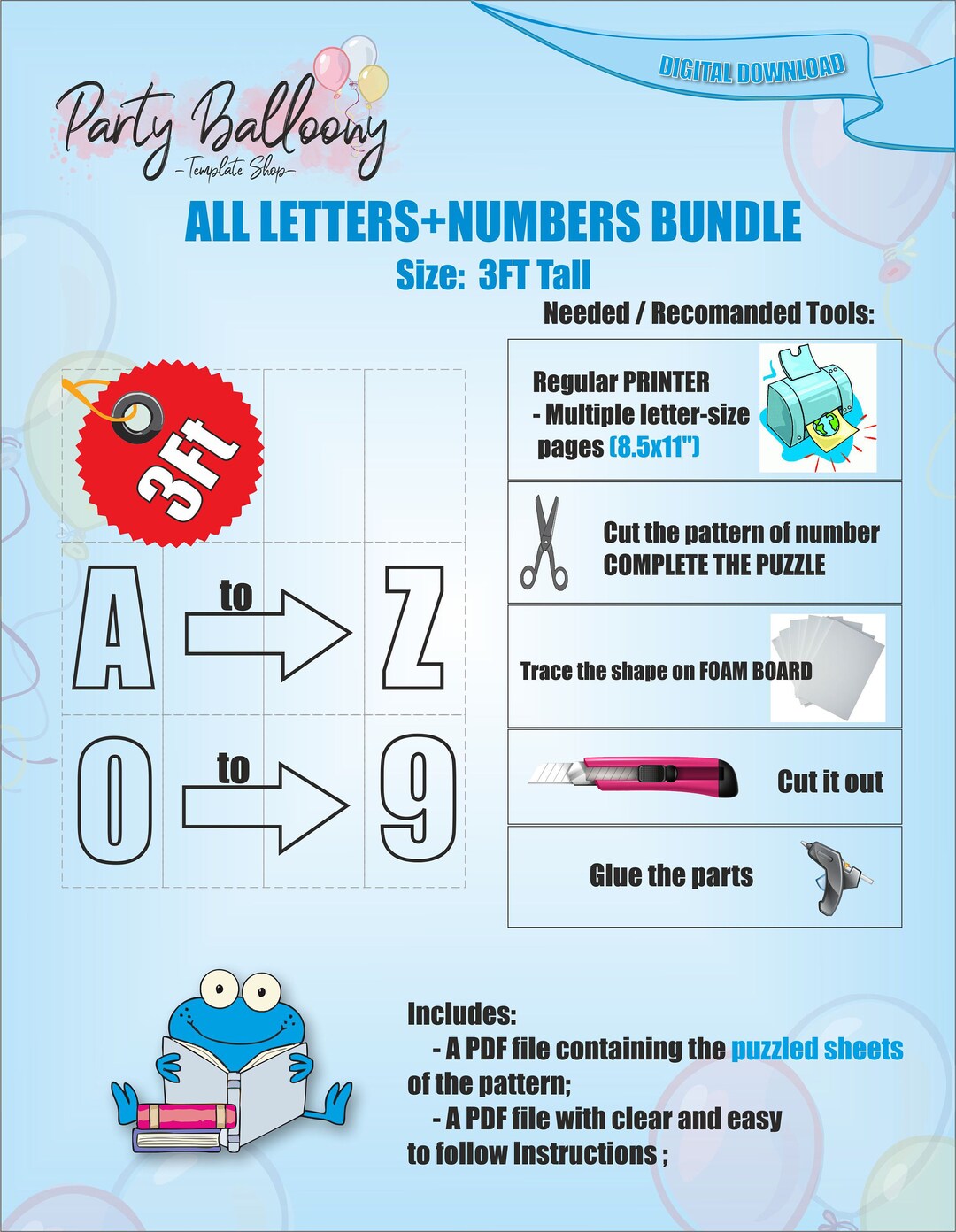 3ft All Letters + Numbers Bundle/mosaic From Balloons Templates/pdf ...