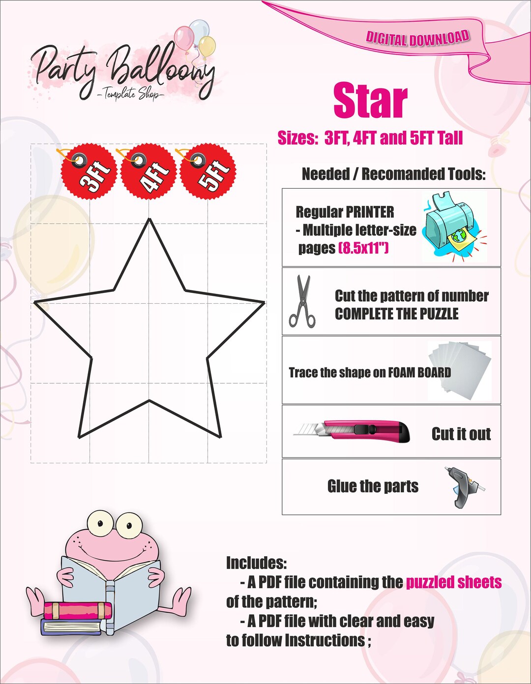 Mosaic Star Balloon Template/3ft, 4ft and 5ft Star Mosaic From Balloons ...