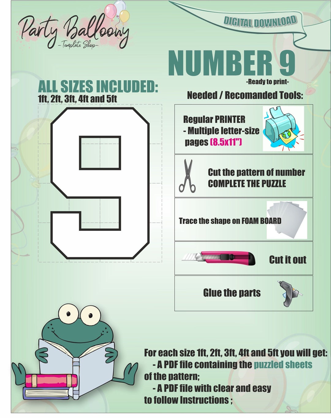 Square Number 9-all Sizes (1ft to 5ft)/mosaic From Balloons Marquee ...