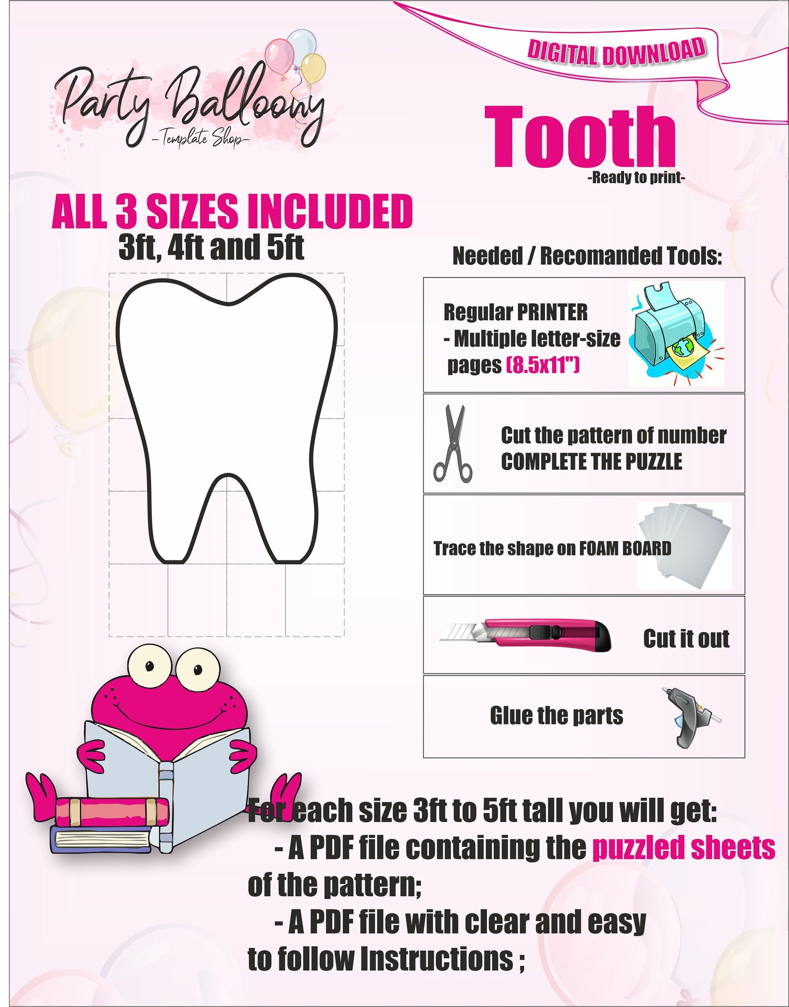 Mosaic Tooth From Balloons Template/3ft, 4ft and 5ft Dentist Mosaic ...