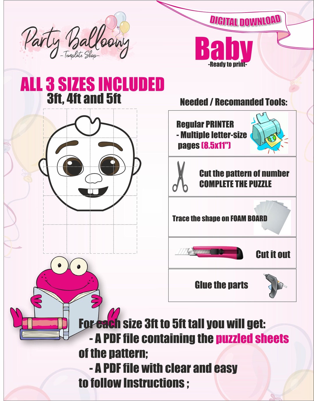 Mosaic Baby Face From Balloons Digital Template/3ft, 4ft and 5ft Baby ...