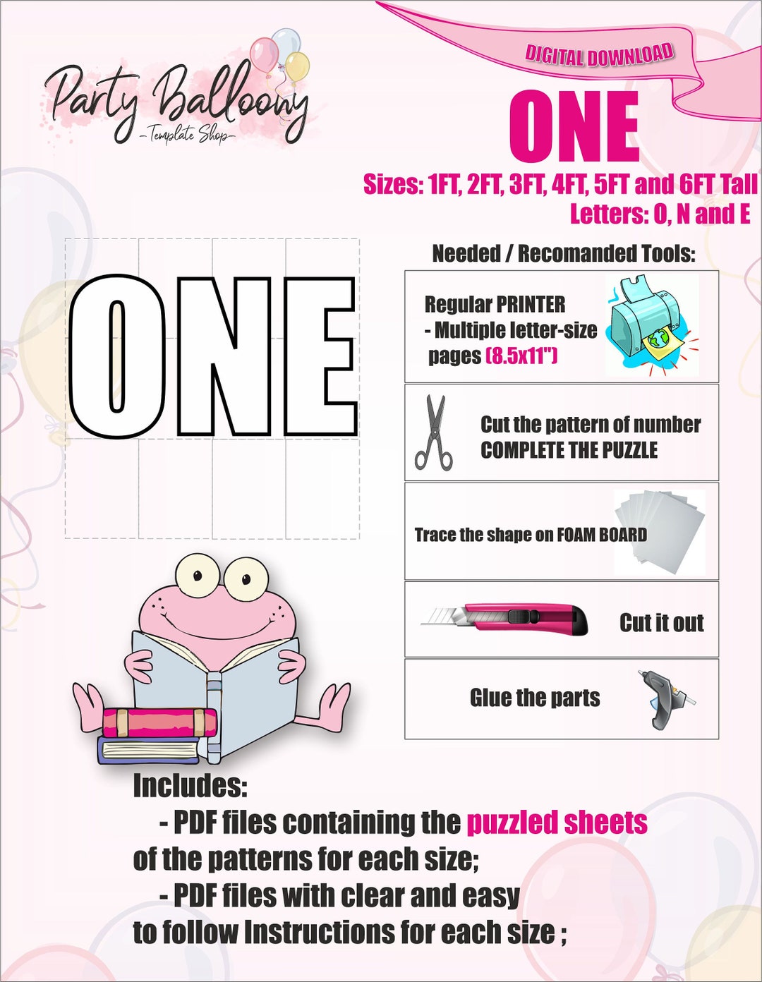 Mosaic "one" for Balloons/templates for Letters O, N and E-1ft,2ft,3ft ...