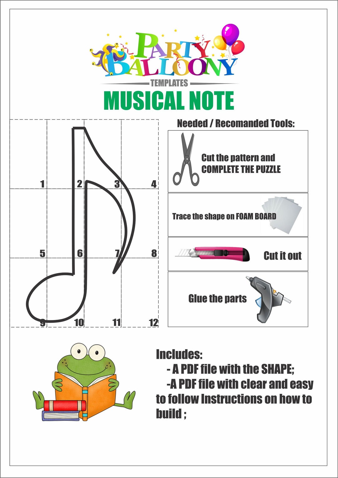 Mosaic Musical Note Balloon Template/3ft, 4ft and 5ft Musical Note ...