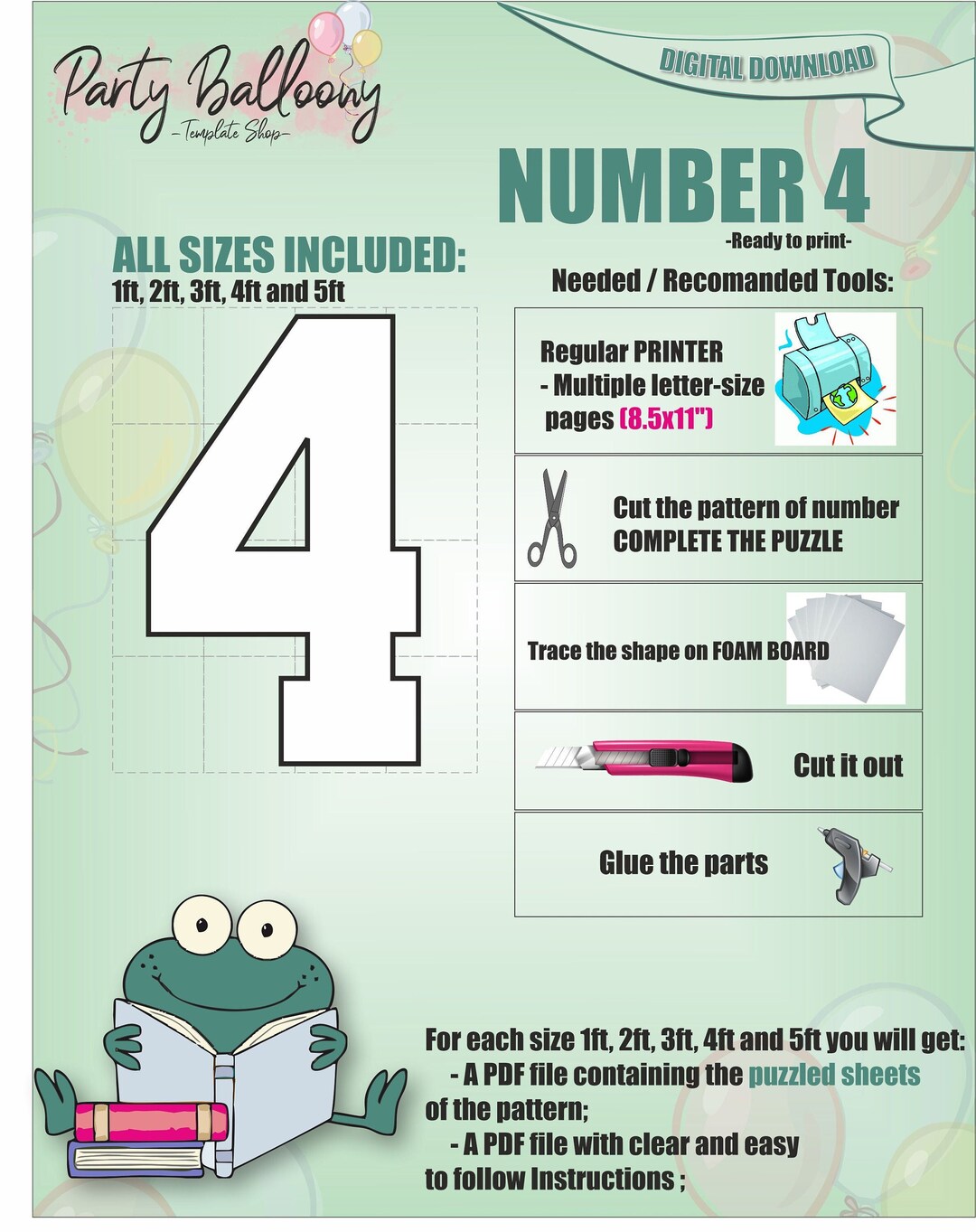 Square Number 4-all Sizes (1ft to 5ft)/mosaic From Balloons Marquee ...