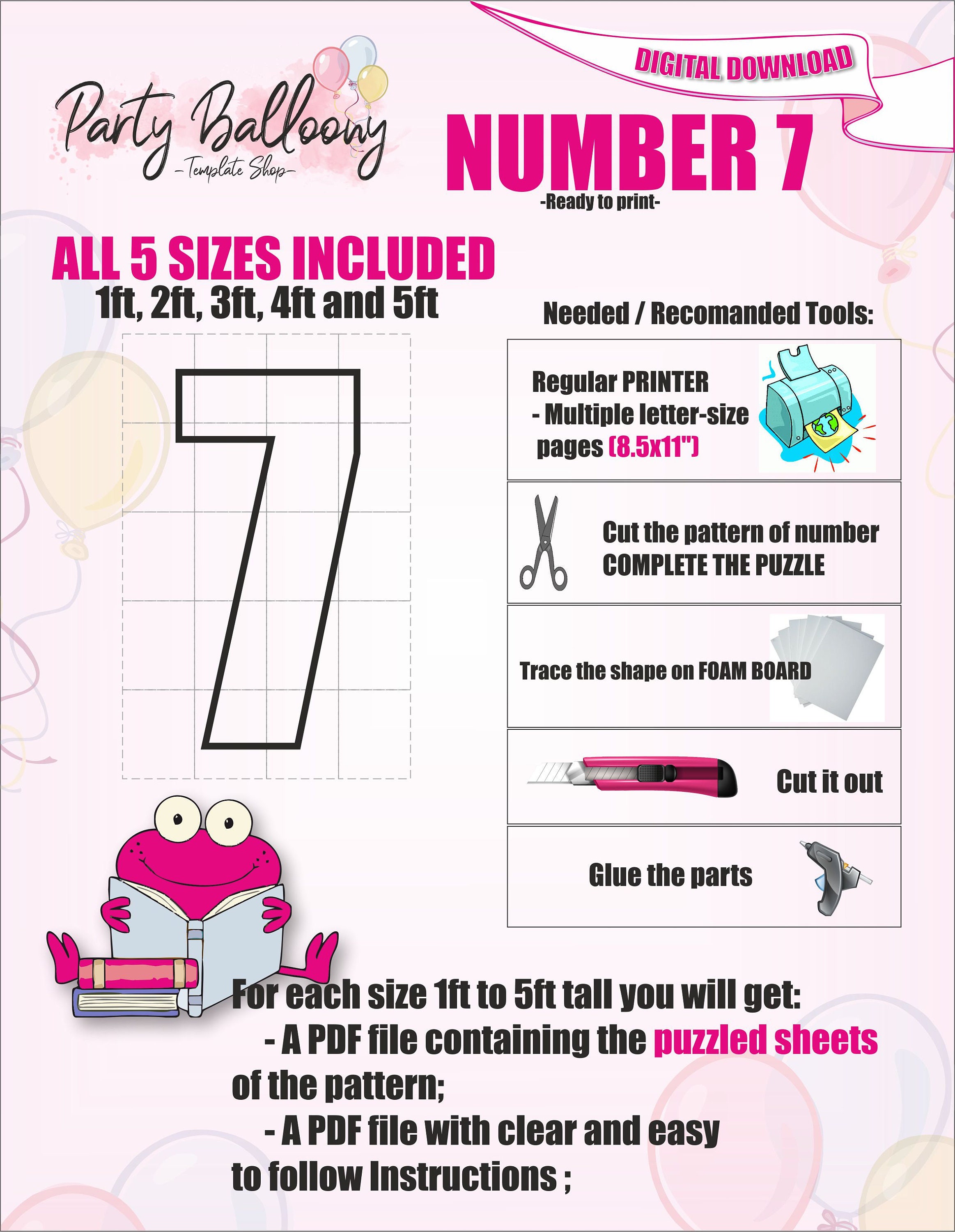 Number 7 All Sizes (from 1ft to 5ft)/mosaic Numbers From Balloons/pdf ...